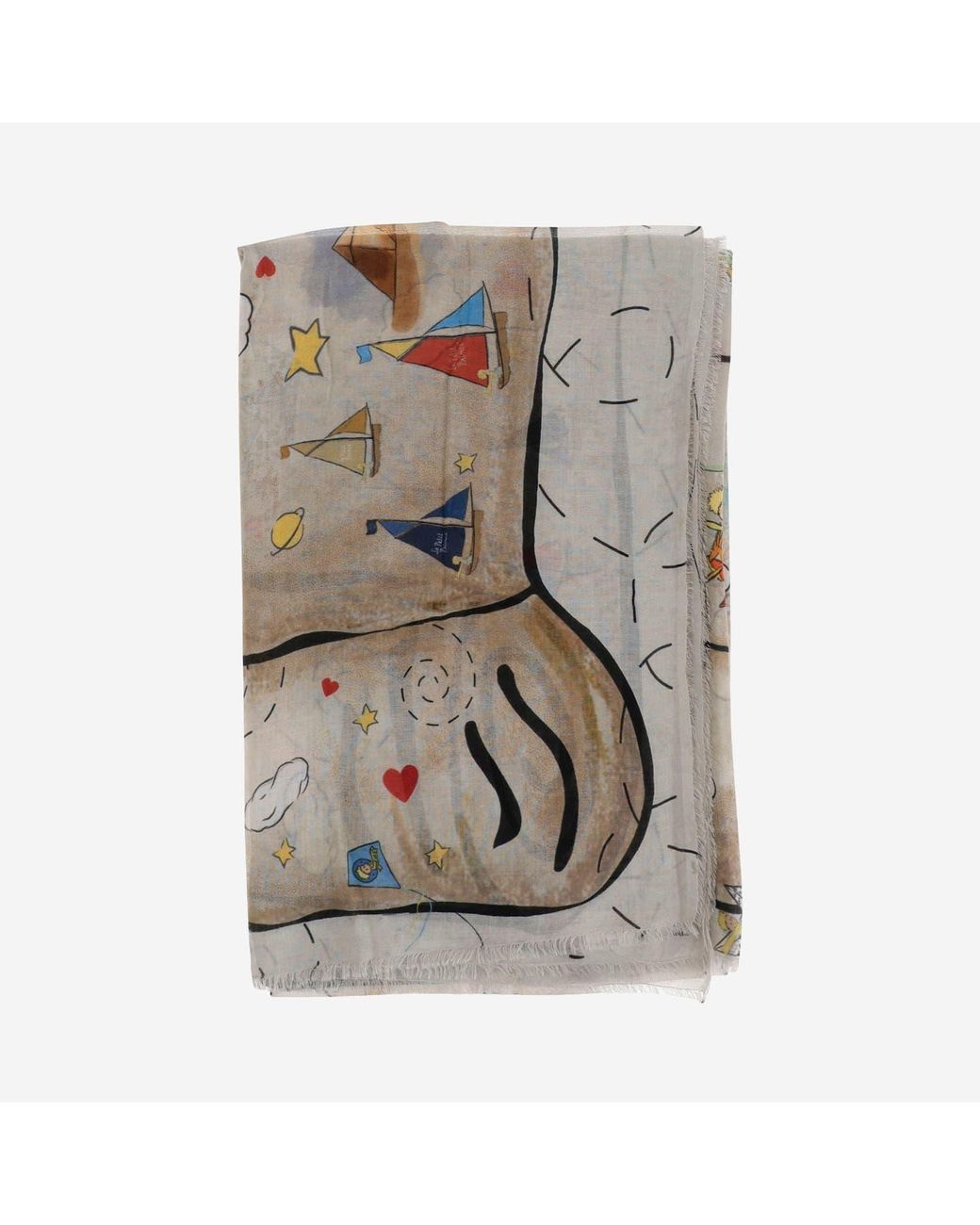 Faliero Sarti Silk Blend Scrol Scarf With Little Prince Pattern in Gray ...
