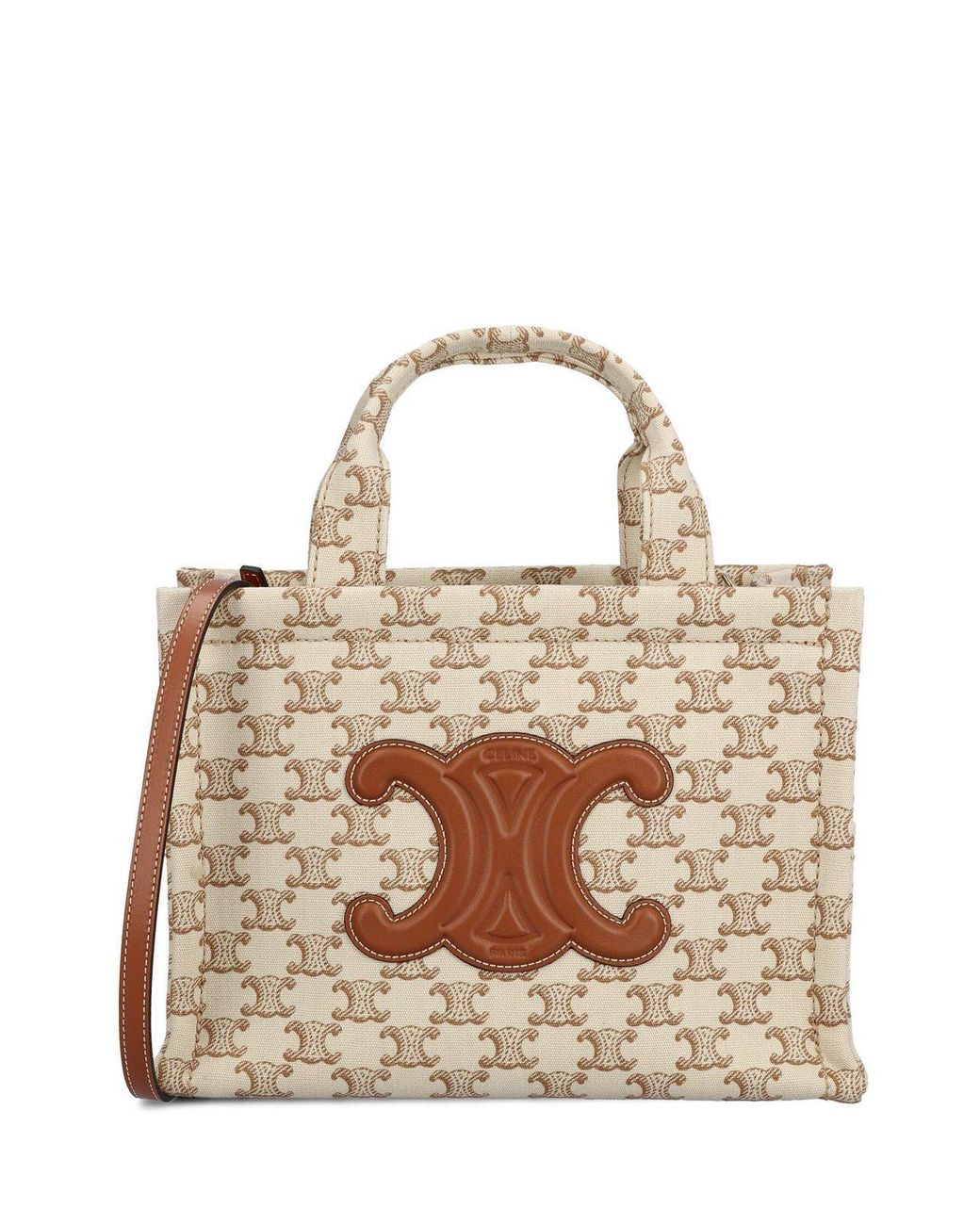 Celine Logo Patch Top Handle Bag in White | Lyst