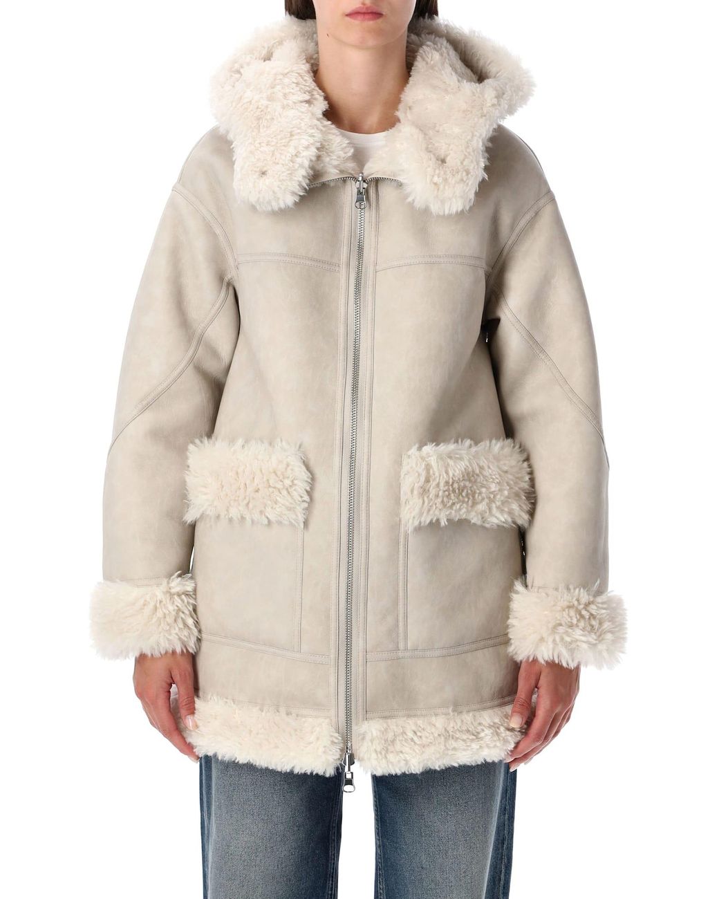 Urbancode Reversible Faux Fur Coat With Hood in Natural | Lyst