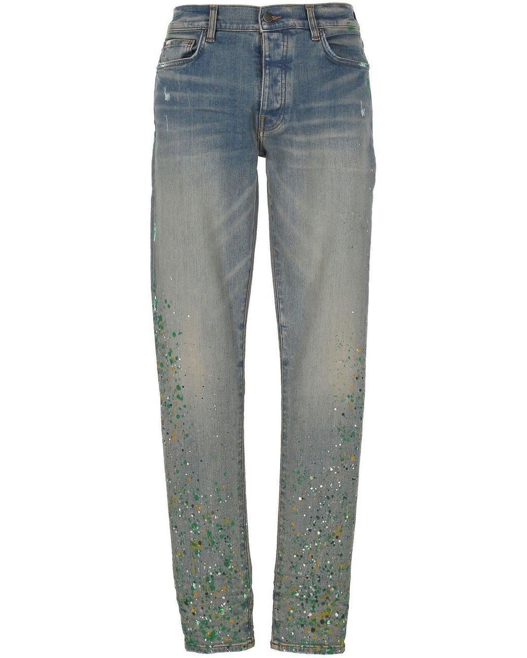 Amiri Paint Splatter Printed Jeans in Blue for Men | Lyst
