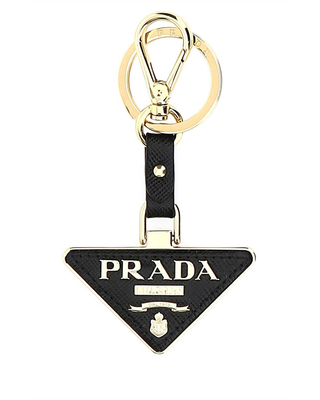 Prada Two-Tone Metal And Leather Key Ring in Metallic | Lyst