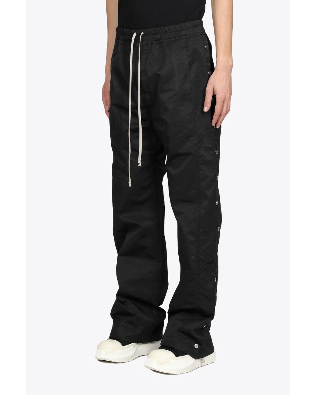 Rick Owens Pusher Pant Black Nylon Pant With Side Metal Rick Owens Pusher Pant Black Nylon Pant With Side Metal