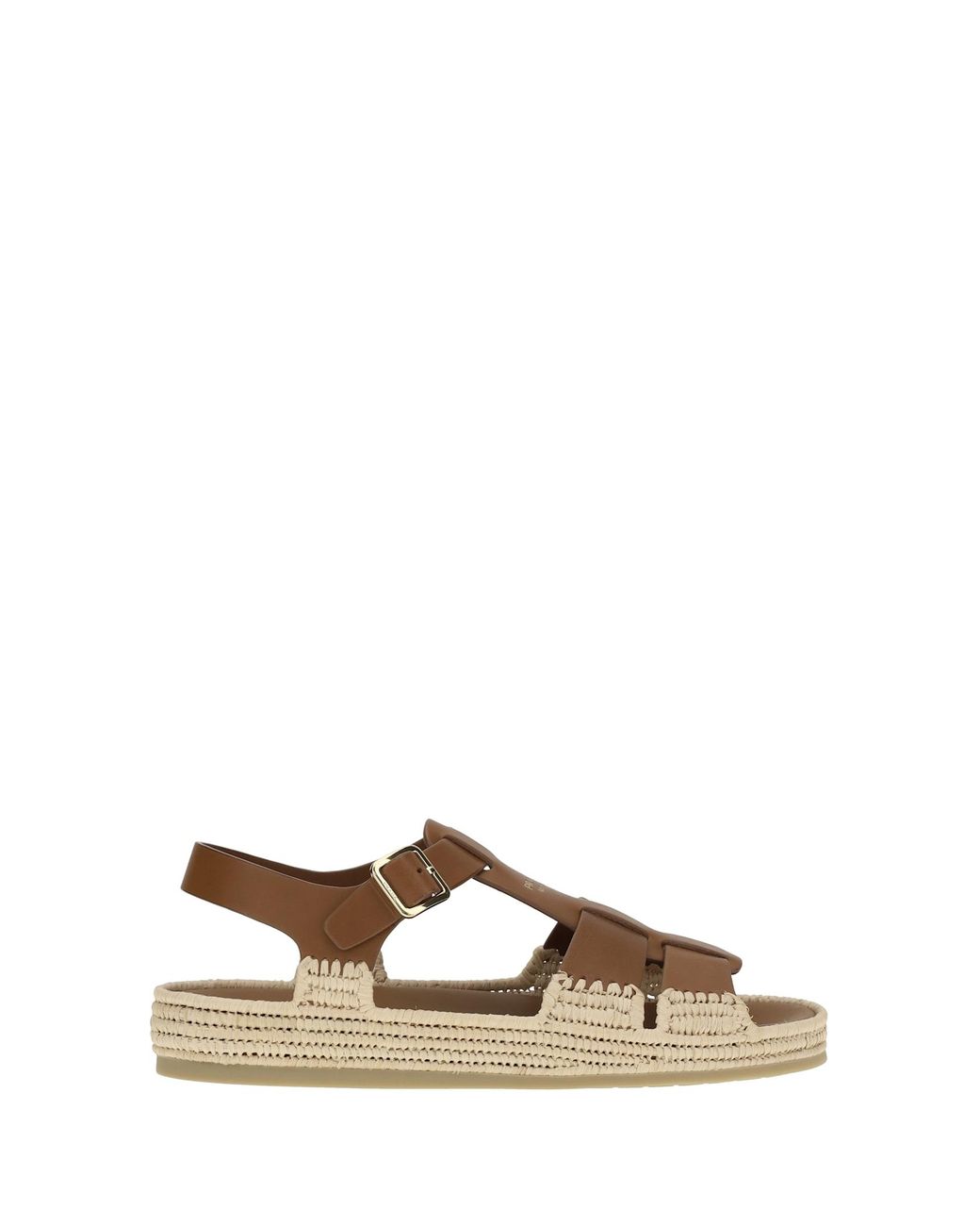 Prada Leather And Raffia Sandals | Lyst