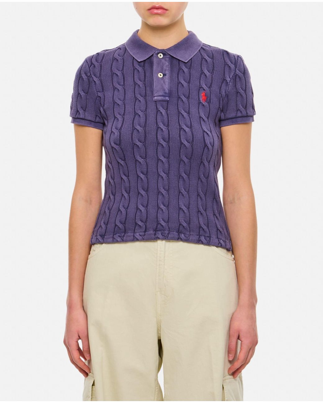 Polo Ralph Lauren Cable Knit Polo Shirt In Blue Lyst