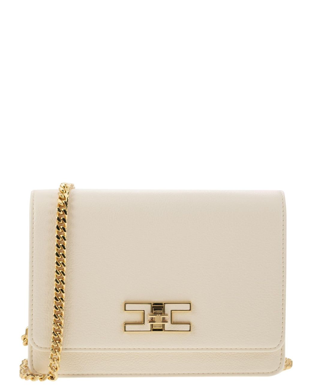 Elisabetta Franchi Small Shoulder Strap With Logo Plaque in Natural ...