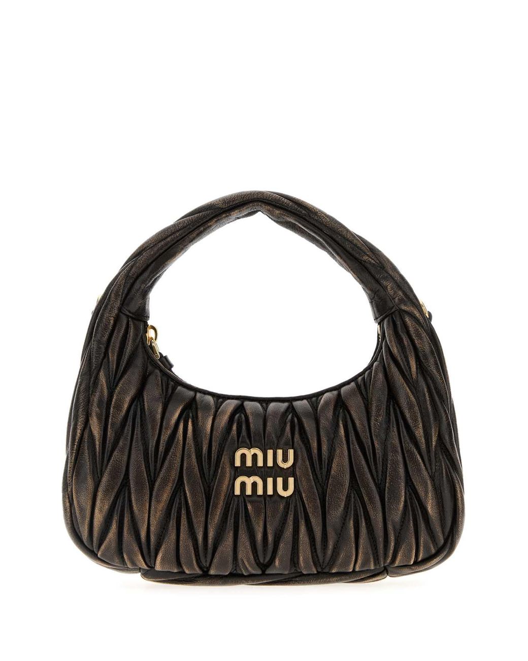 Miu Miu Dark Brown Nappa Leather Handbag in Black | Lyst