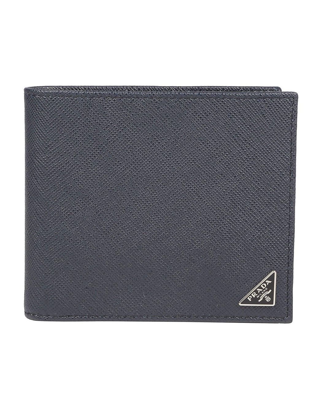 Prada Logo Bifold Wallet in Gray for Men | Lyst