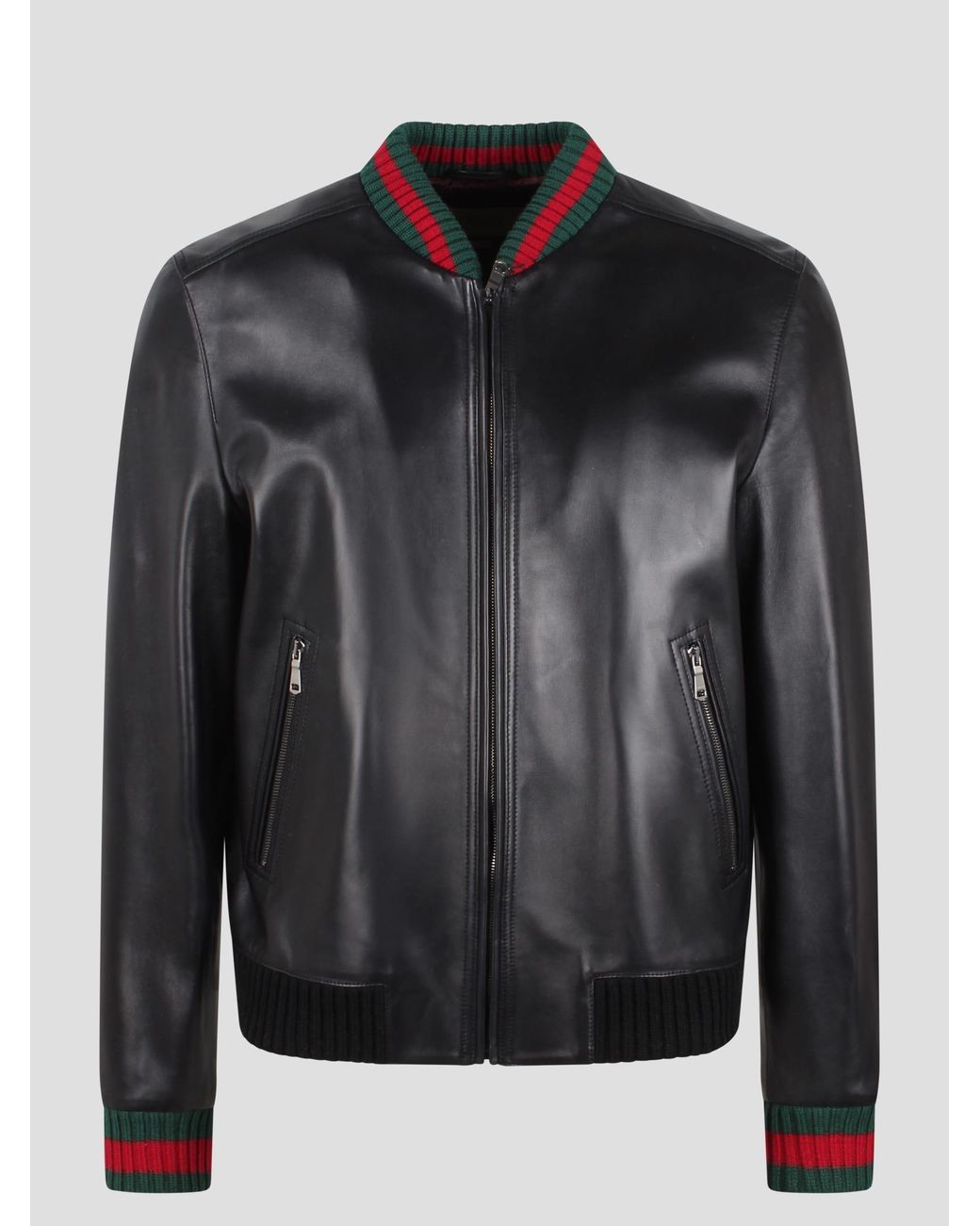 Gucci Web Leather Jacket in Black for Men | Lyst