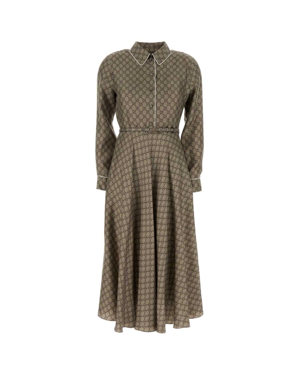 Gucci Printed Silk Dress in Green | Lyst