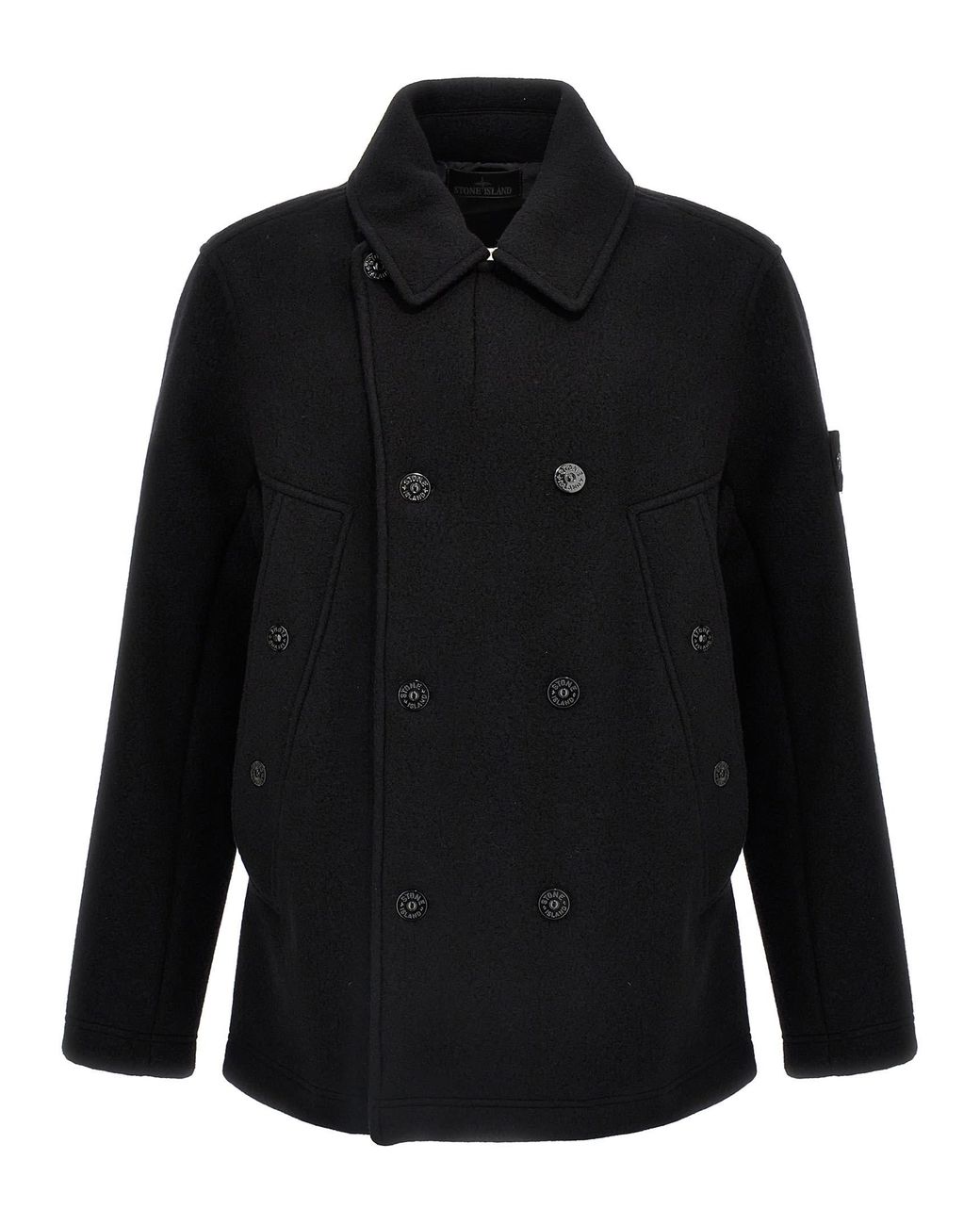 Stone Island 'Heavy Melton Ghost Piece' Coat in Black for Men | Lyst
