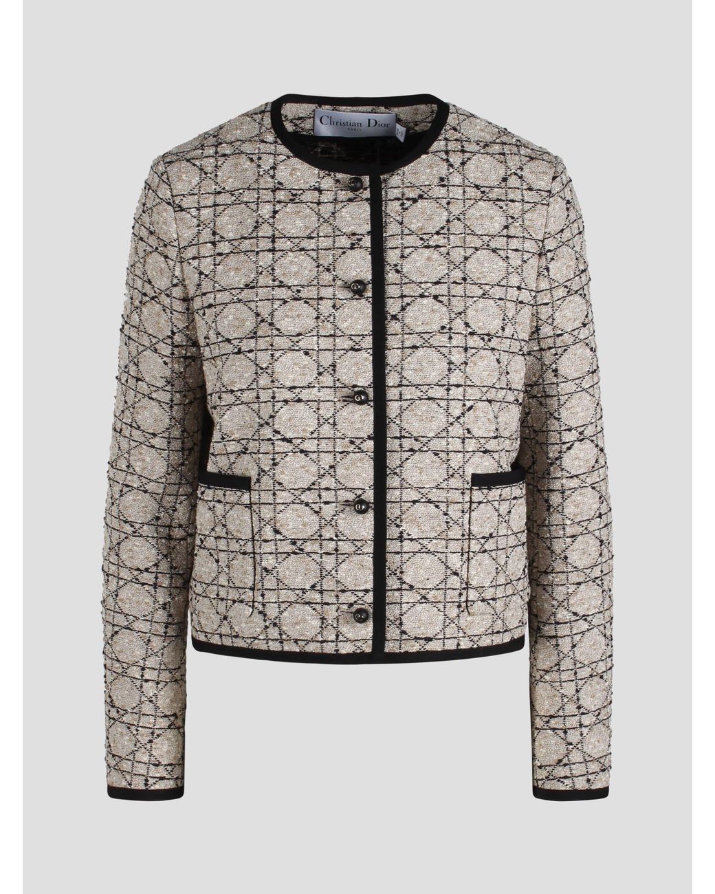 Dior Tweed Cannage Jacket in Gray | Lyst