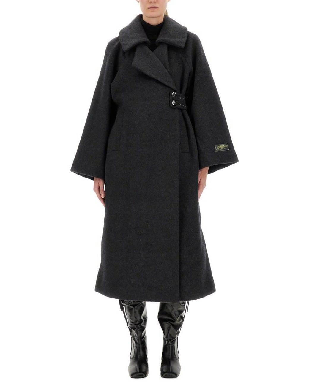 Ganni Wool Coat in Black | Lyst