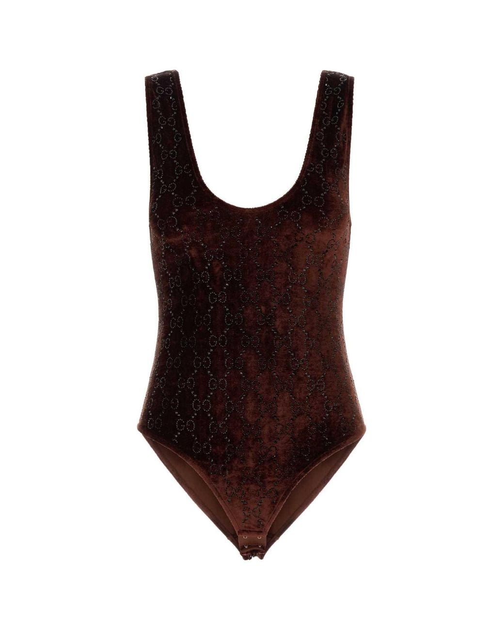 Gucci Embellished Velvet Bodysuit in Brown | Lyst
