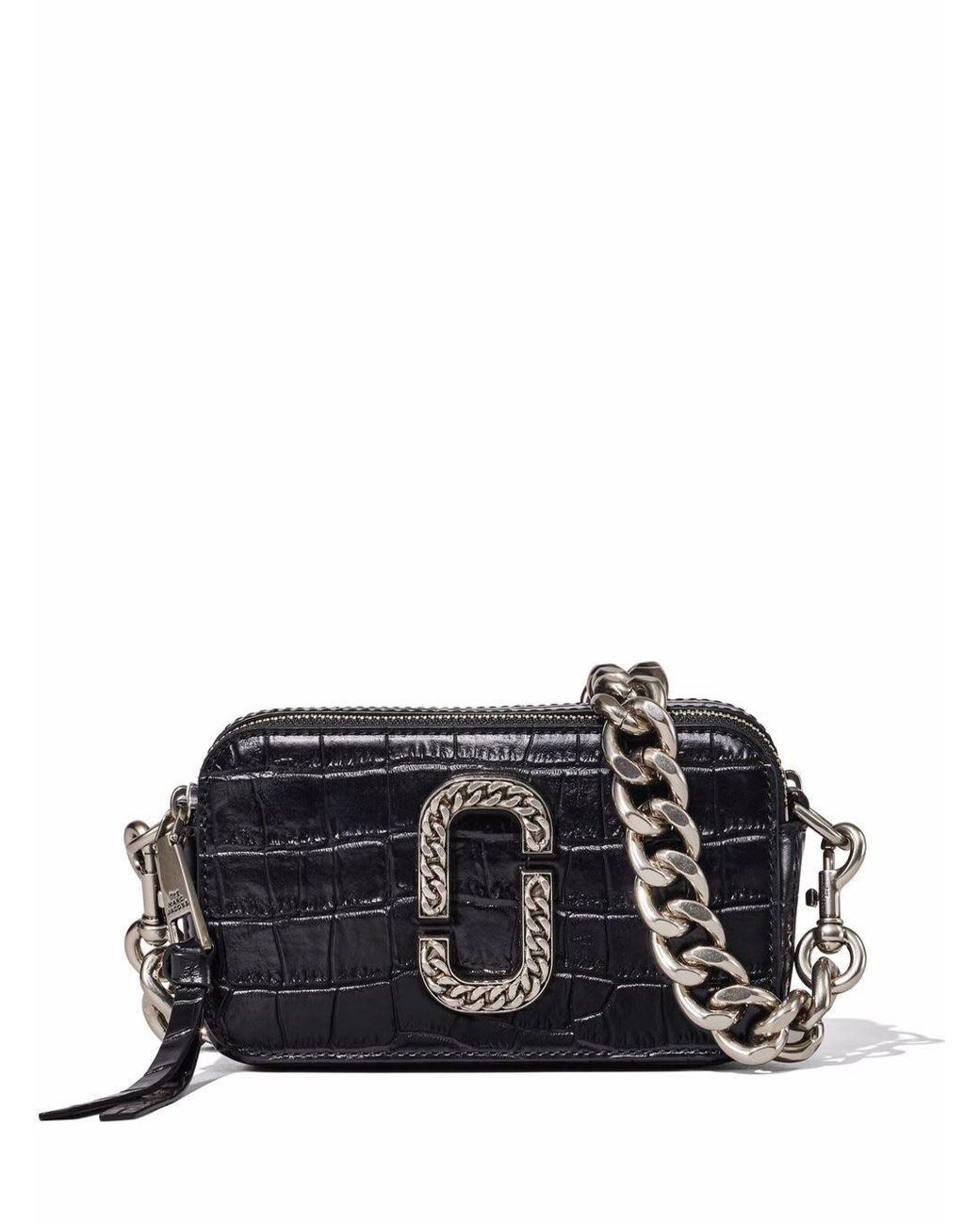 Marc Jacobs The Croc Snapshot Crossbody Bag In Embossed Black Leather ...