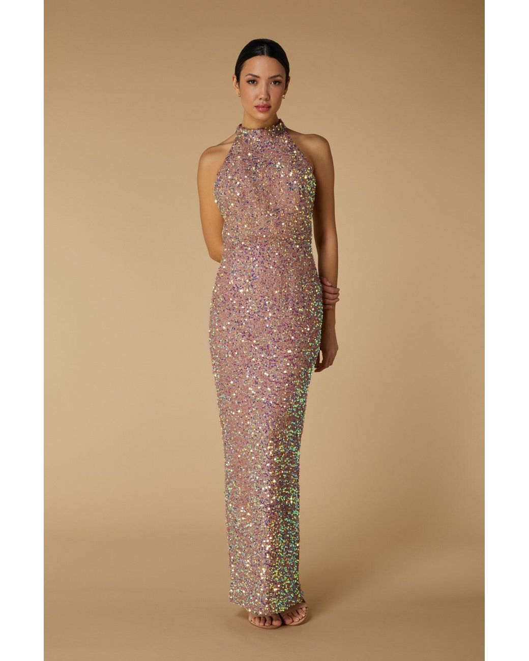 Jarlo Yolanda High Neck Sequin Maxi Dress With Back Strap Detail in ...