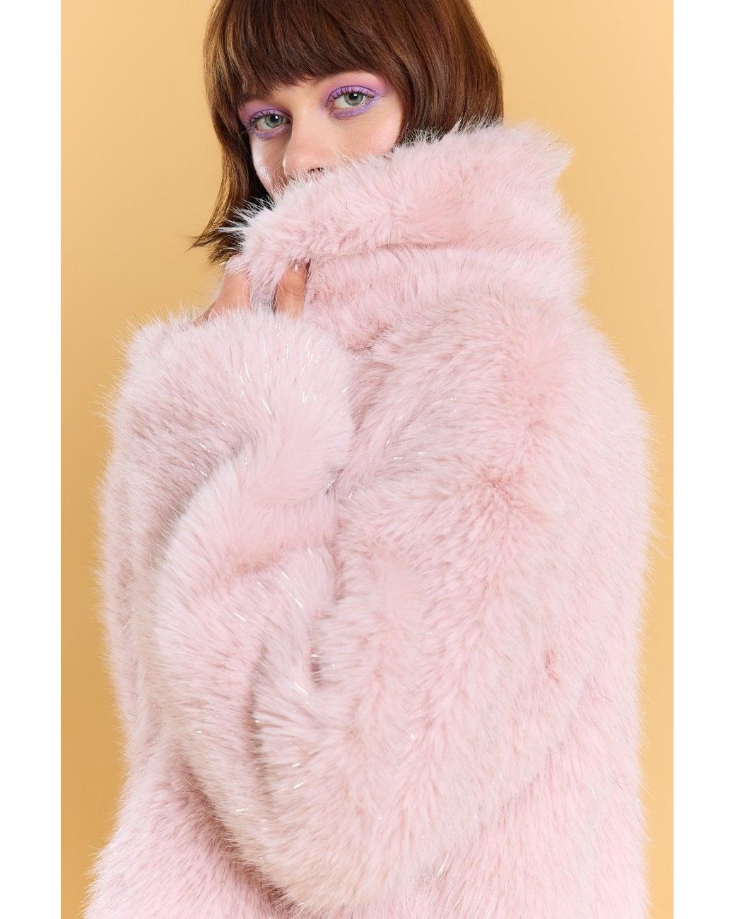 Jayley Bamboo Sparkle Faux Fur Jacket in Pink | Lyst UK