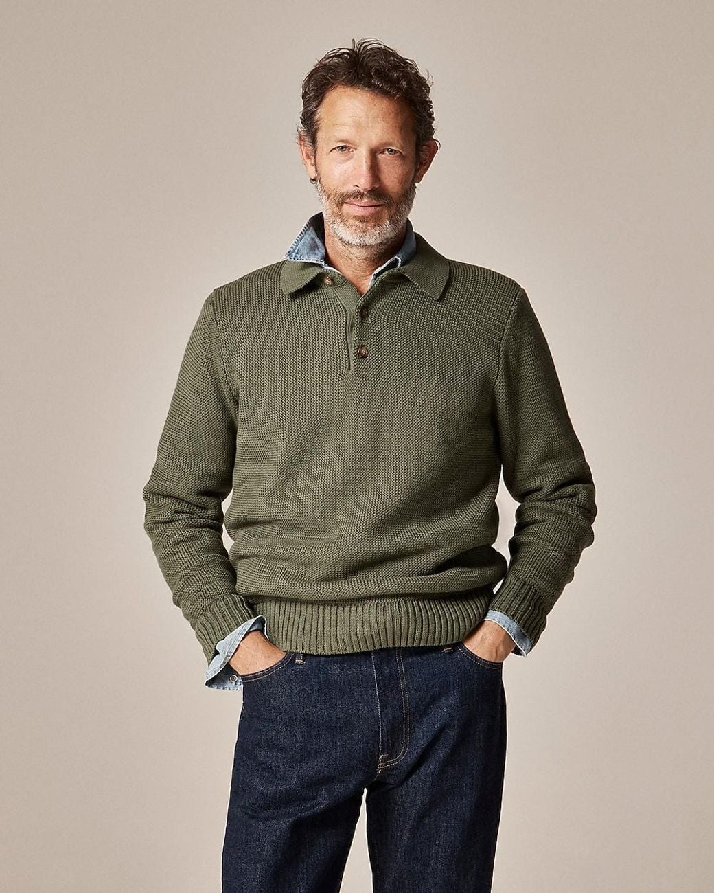 J.Crew Cotton Racking-Stitch Sweater-Polo in Green for Men | Lyst