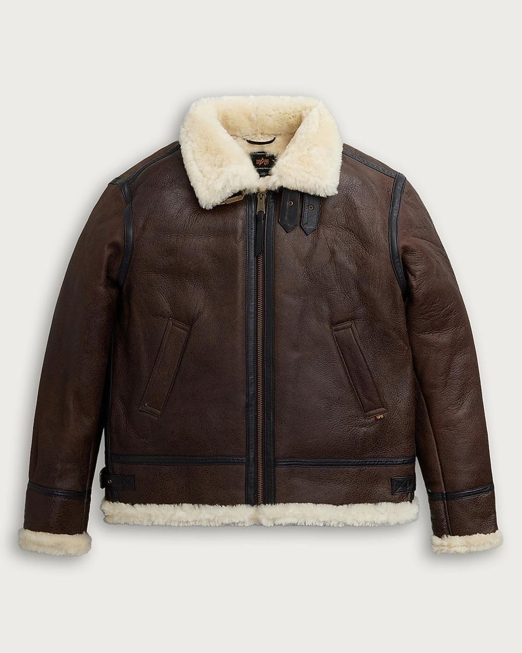 J.Crew Alpha Industries B-3 Shearling-Lined Leather Bomber Jacket in ...