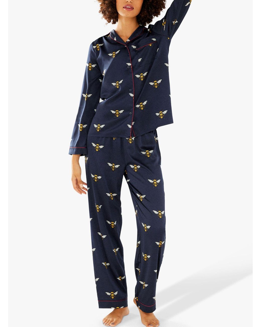 Chelsea Peers Bumble Bee Satin Pyjama Set In Blue Lyst Uk