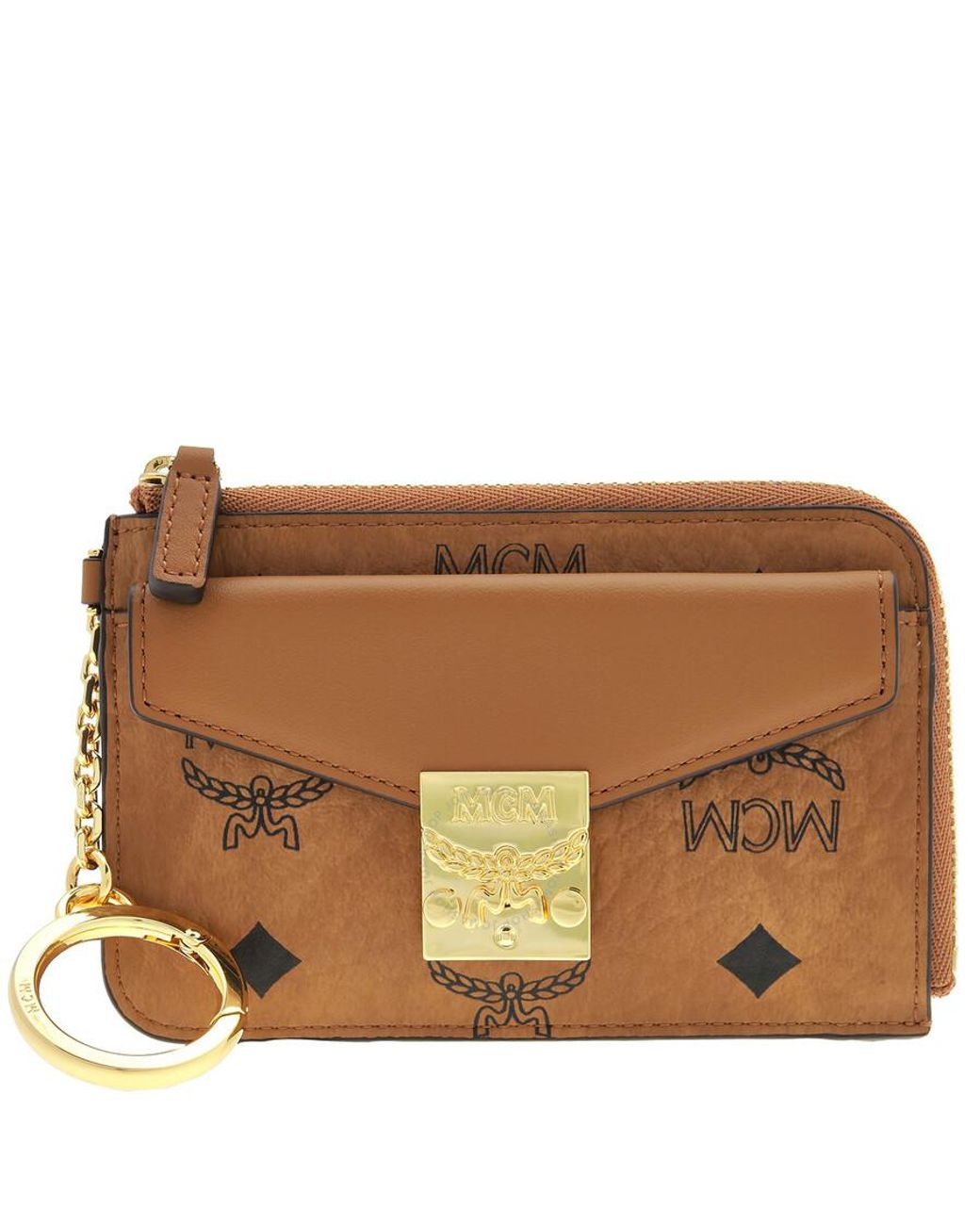 MCM Visetos Monogram Tracy Zip Card Case in Brown | Lyst