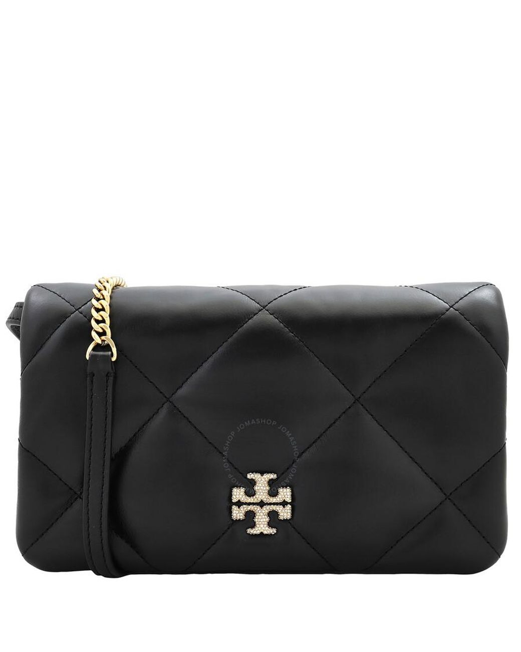 Tory Burch Kira Diamond Quilt Pave Logo Chain Wallet in Black | Lyst