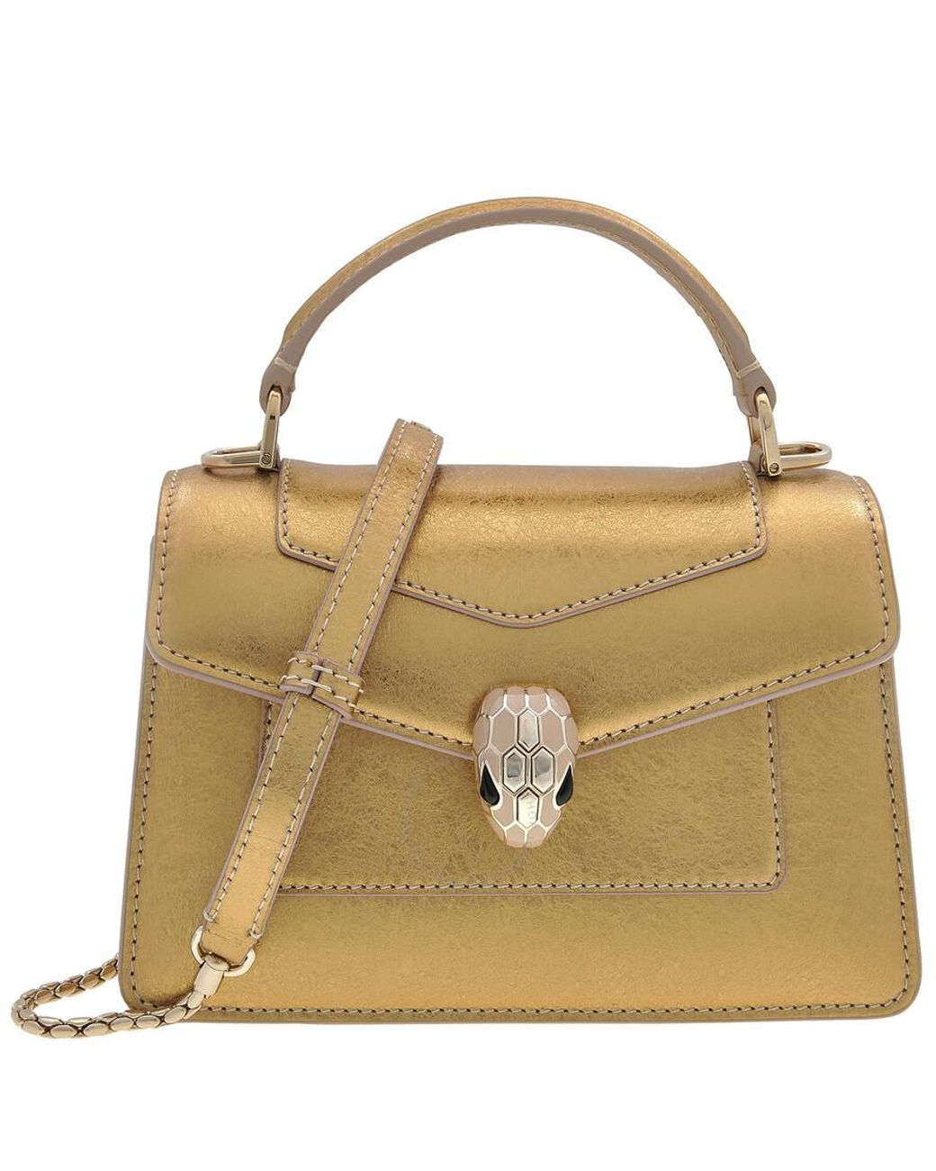BVLGARI Mini Serpenti Forever Leather Top Handle Bag in Metallic | Lyst