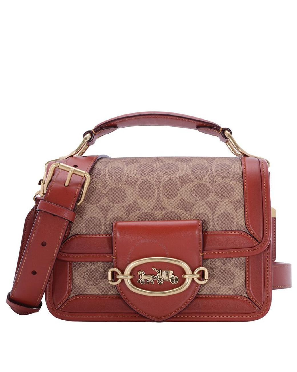 COACH Tan Rust Signature Canvas Hero Shoulder Bag in Pink | Lyst UK