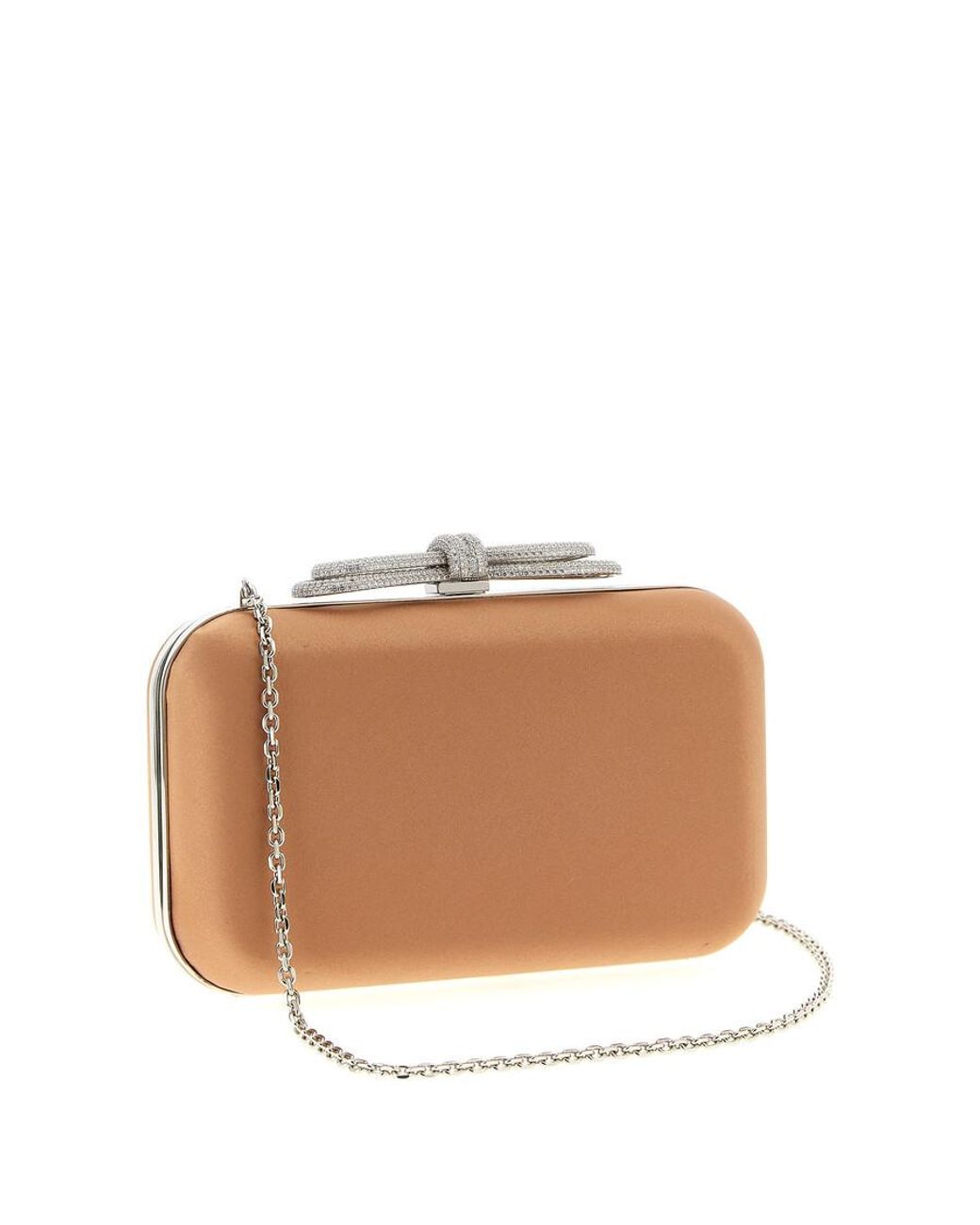 Mach & Mach Double Bow Satin Clutch in Brown | Lyst