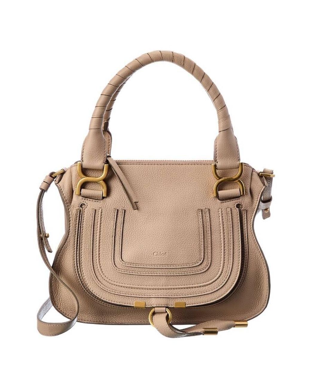 Chloé Small Grained Leather Marcie Bag in Natural | Lyst