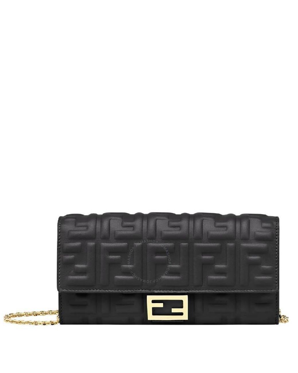Fendi Baguette Monogram Chain Strap Wallet in Black | Lyst