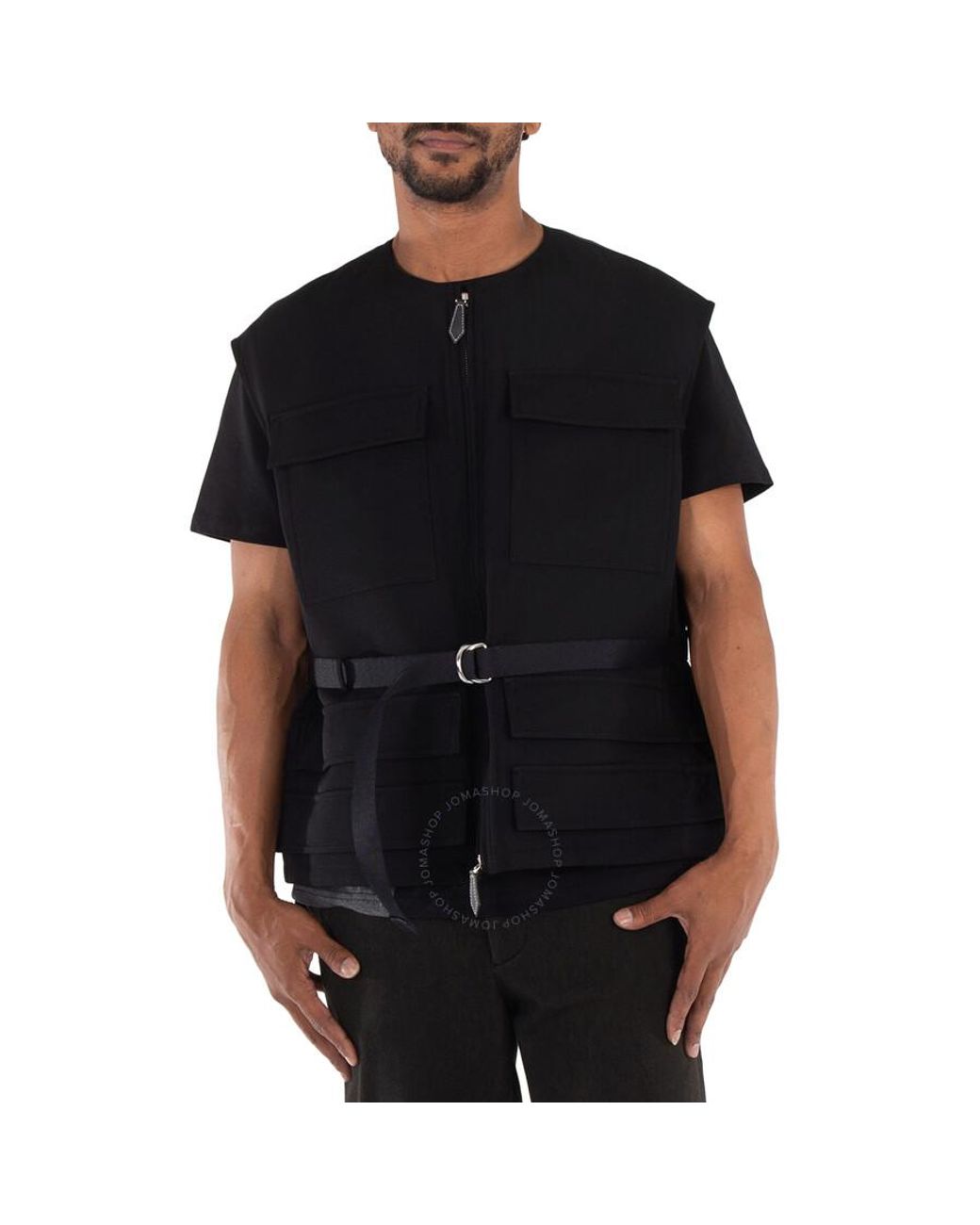 Burberry Belted Utility Wool Vest in Black for Men | Lyst
