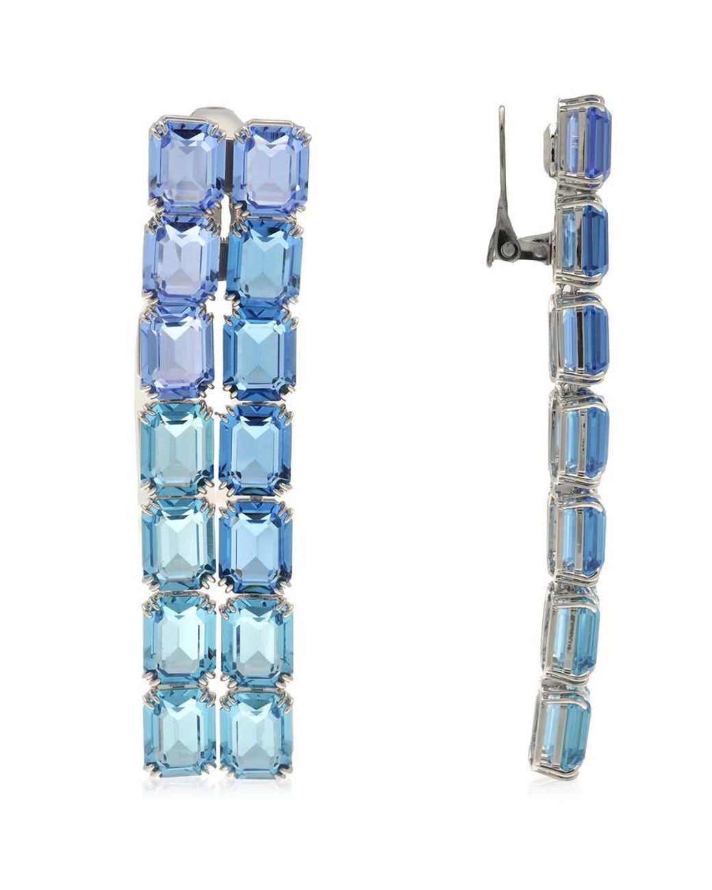 Swarovski Rhodium Plated Millenia Octagon Long Clip Earrings in Blue | Lyst