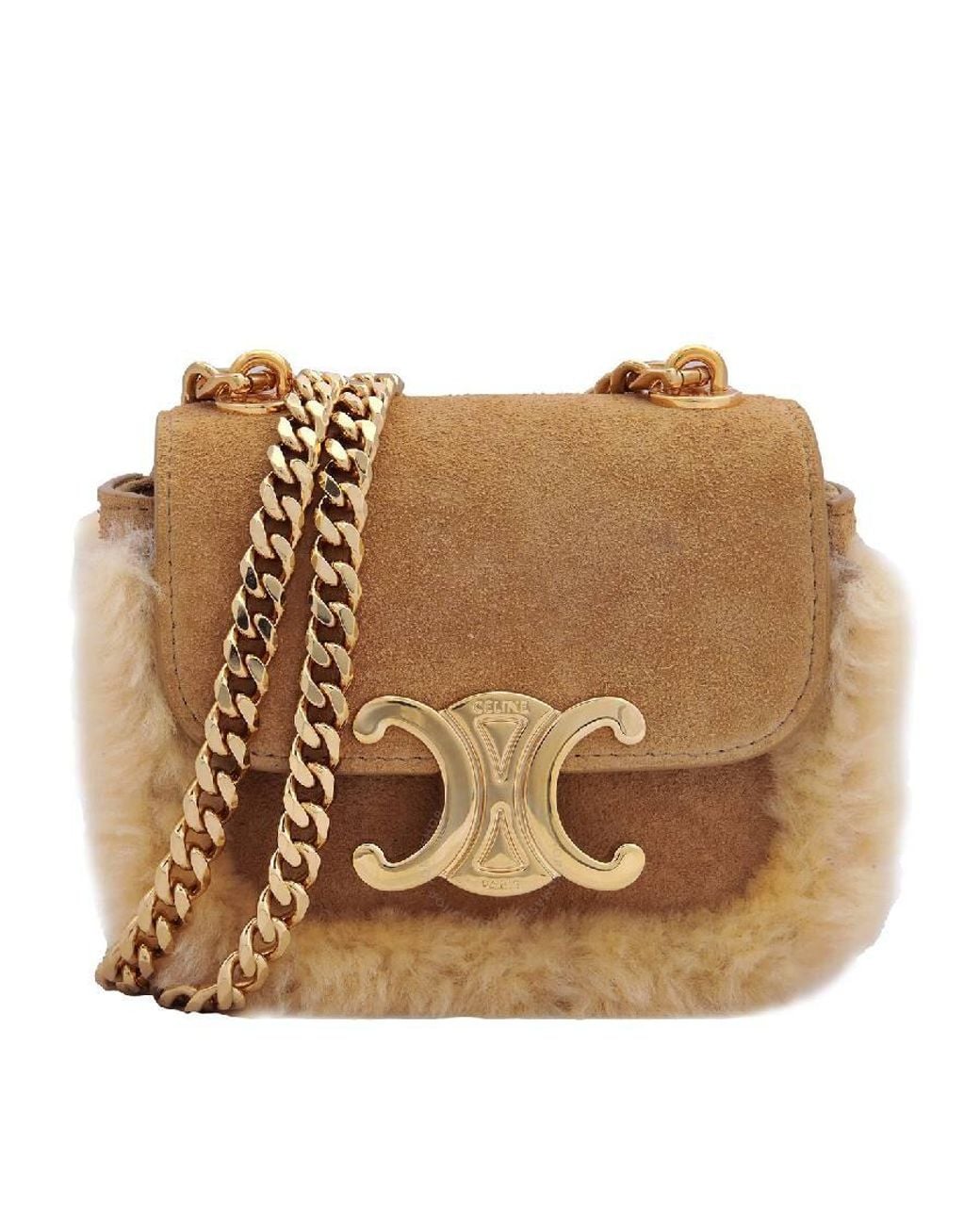Celine Suede Calfskin And Shearling Chain Claude Bag in Brown | Lyst