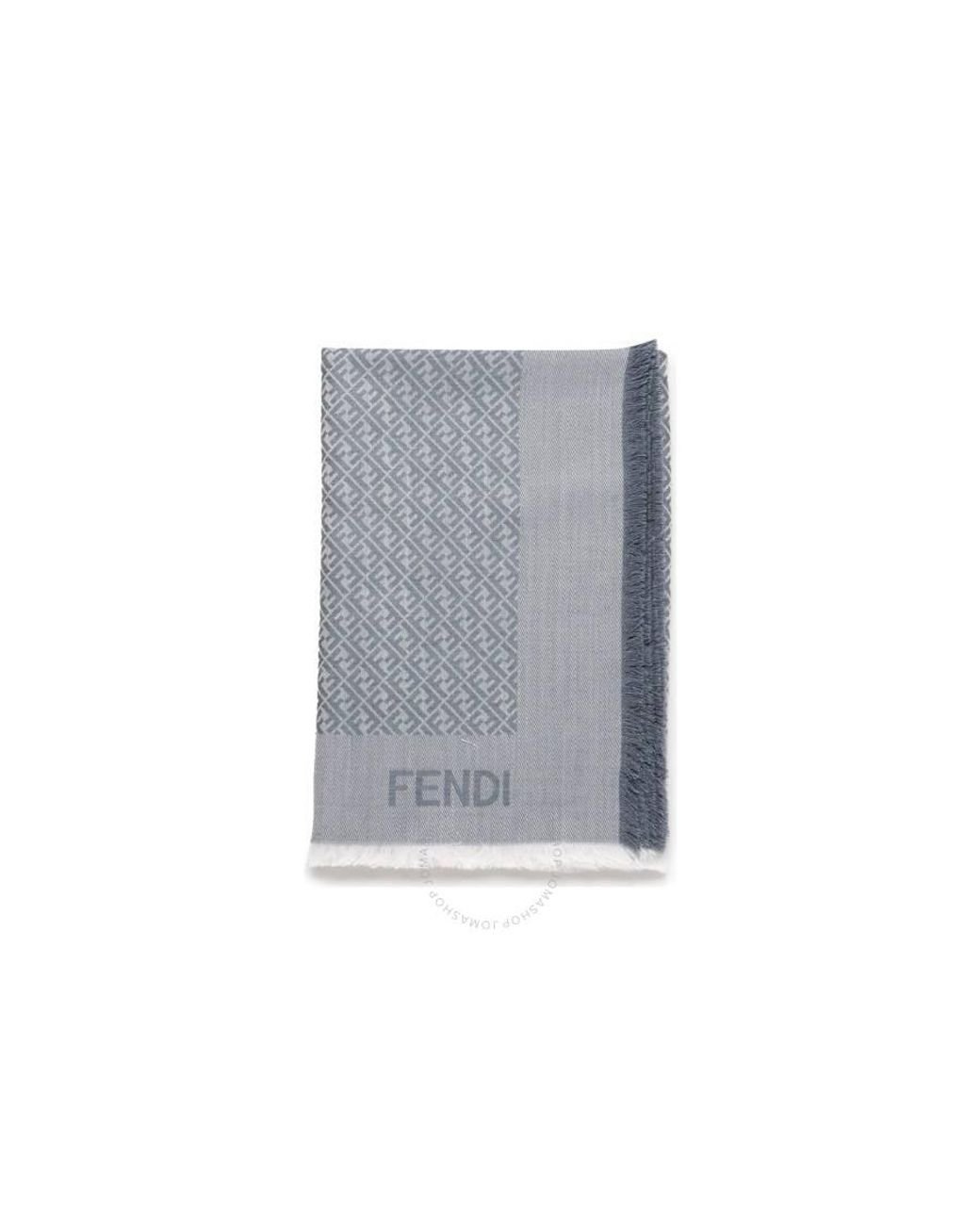 Fendi Logo Embroidered Fringe Edge Scarf in Gray | Lyst