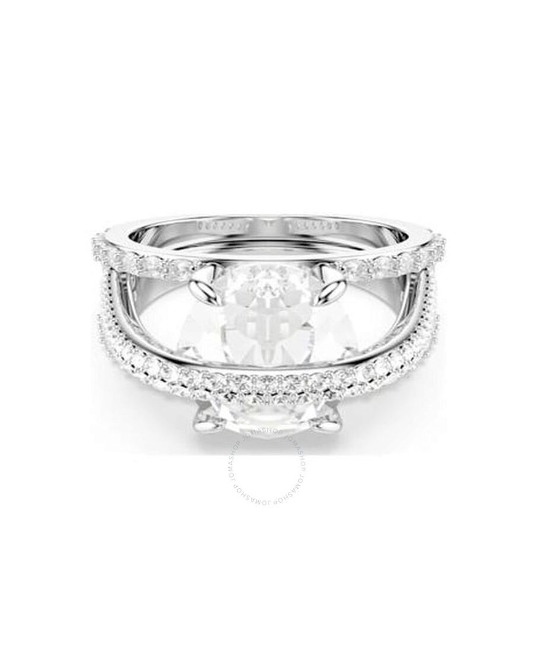 Swarovski Hyperbola Cocktail Ring 3 Rows Rhodium Shiny Crystal in ...