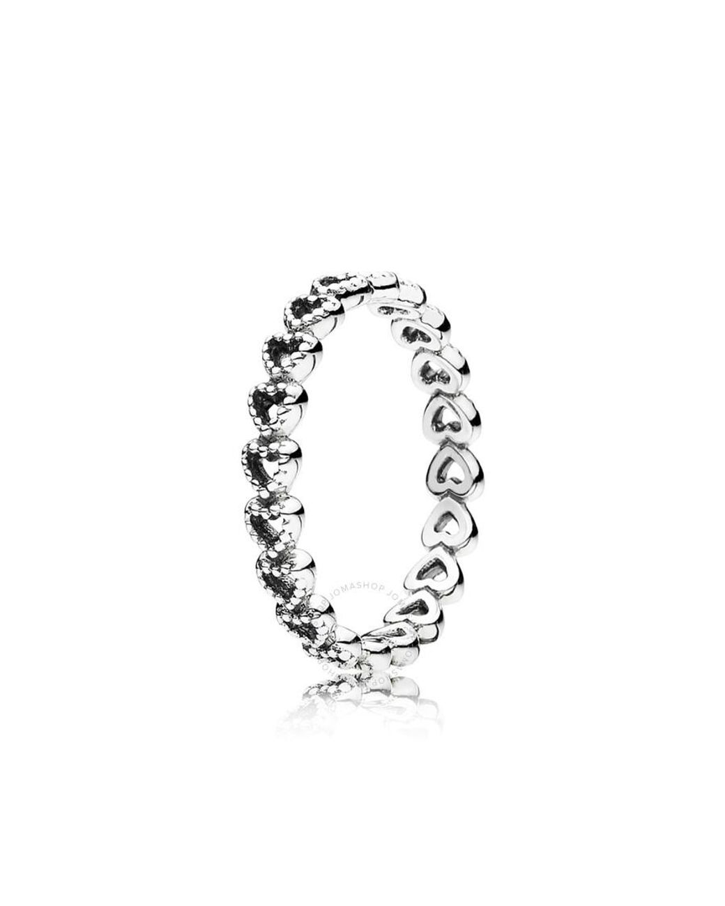 PANDORA Sterling Band Of Hearts Ring in Metallic | Lyst