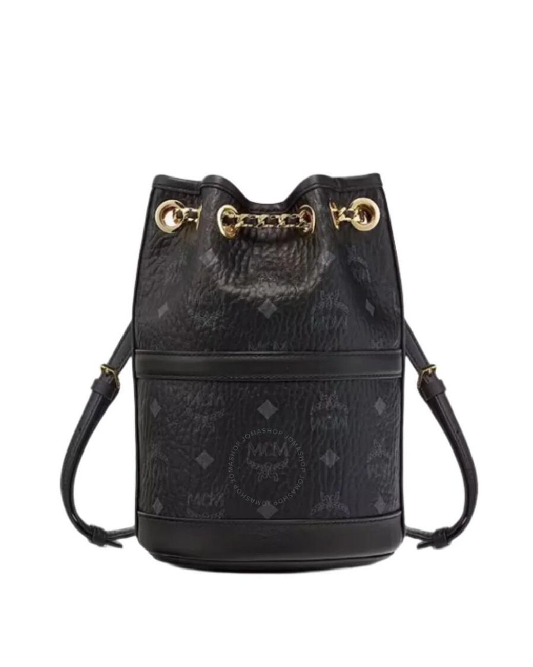 MCM Aren Chain Leather Bucket Bag in Black | Lyst