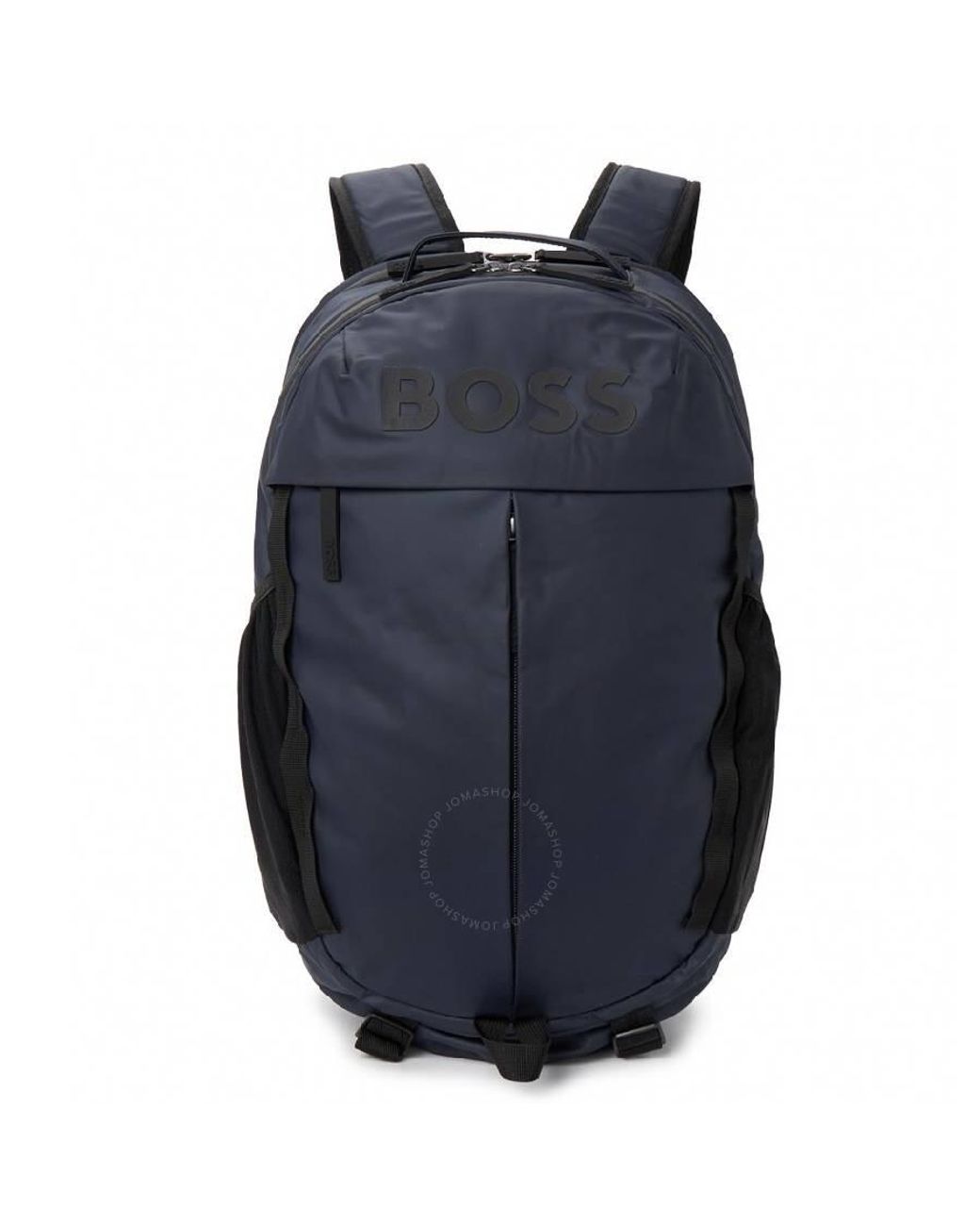 BOSS Signature Logo Detailed Faux Leather Backpack in Blue for Men | Lyst