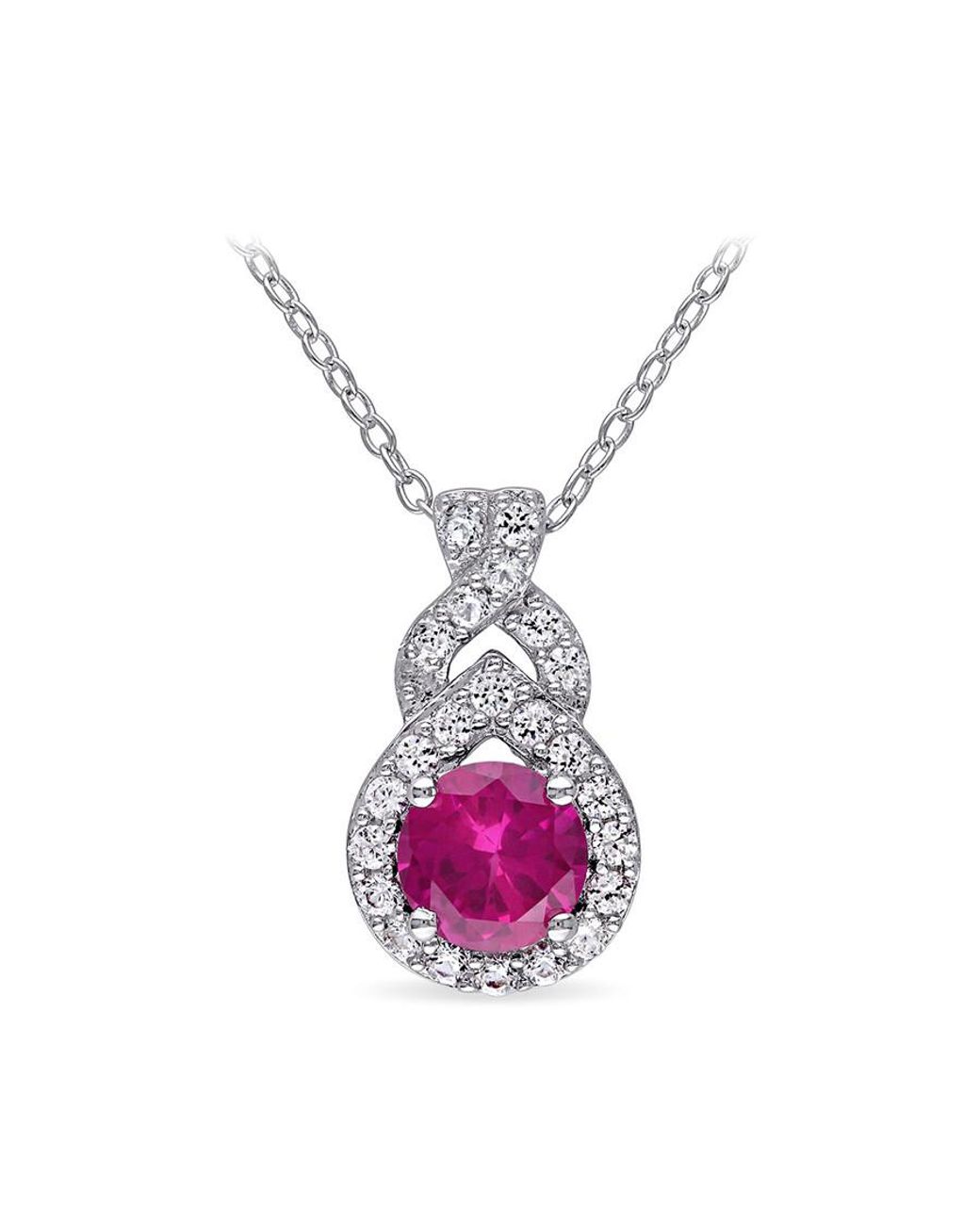 Amour Created Sapphire And Created Ruby Teardrop Halo Pendant With ...