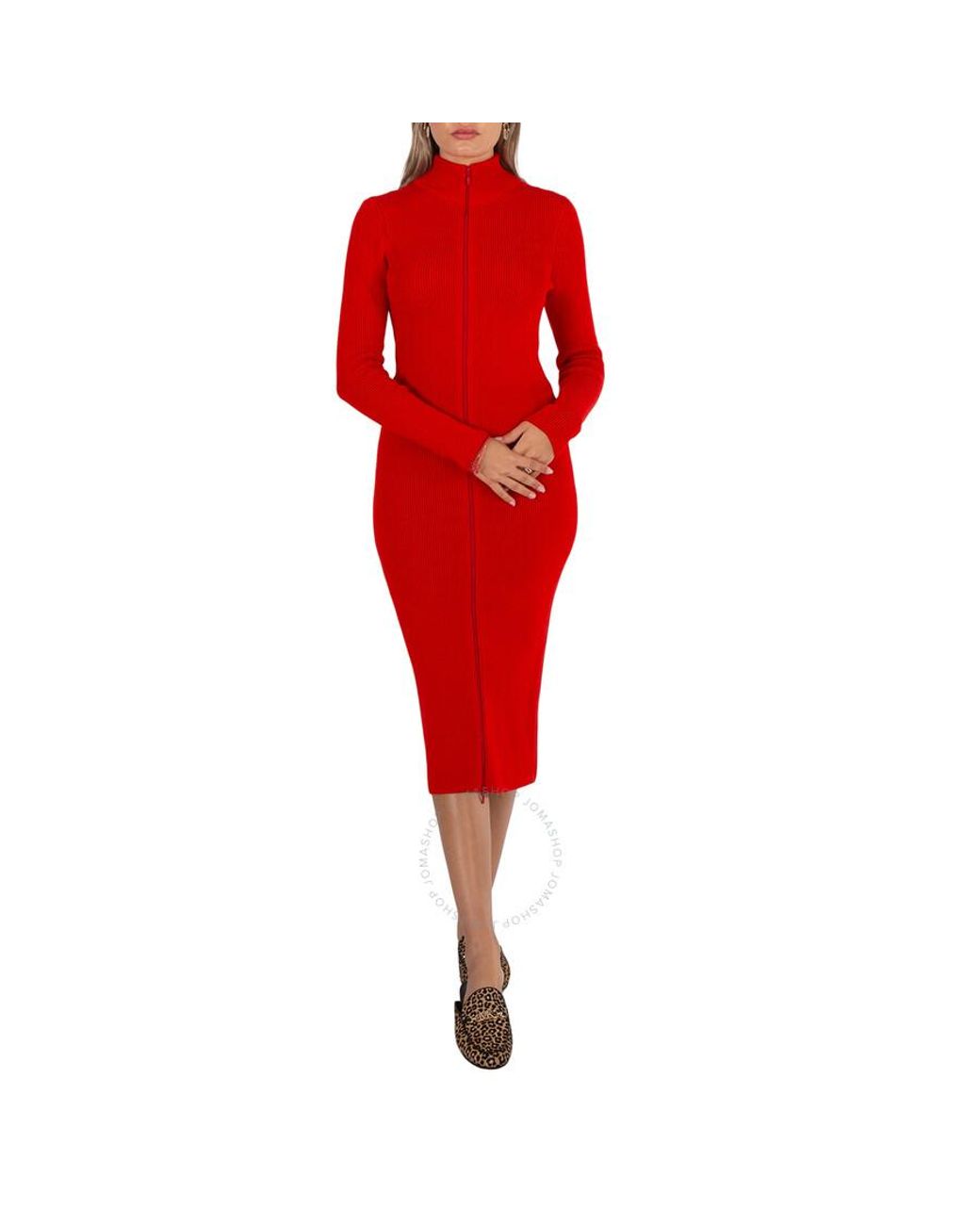 Loewe Vermillion Wool-blend Zip-up Midi Dress in Red | Lyst