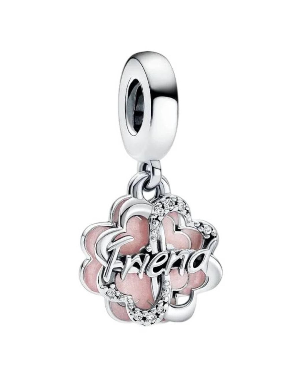 PANDORA Sterling Clover Friendship Double Dangle Charm in White | Lyst