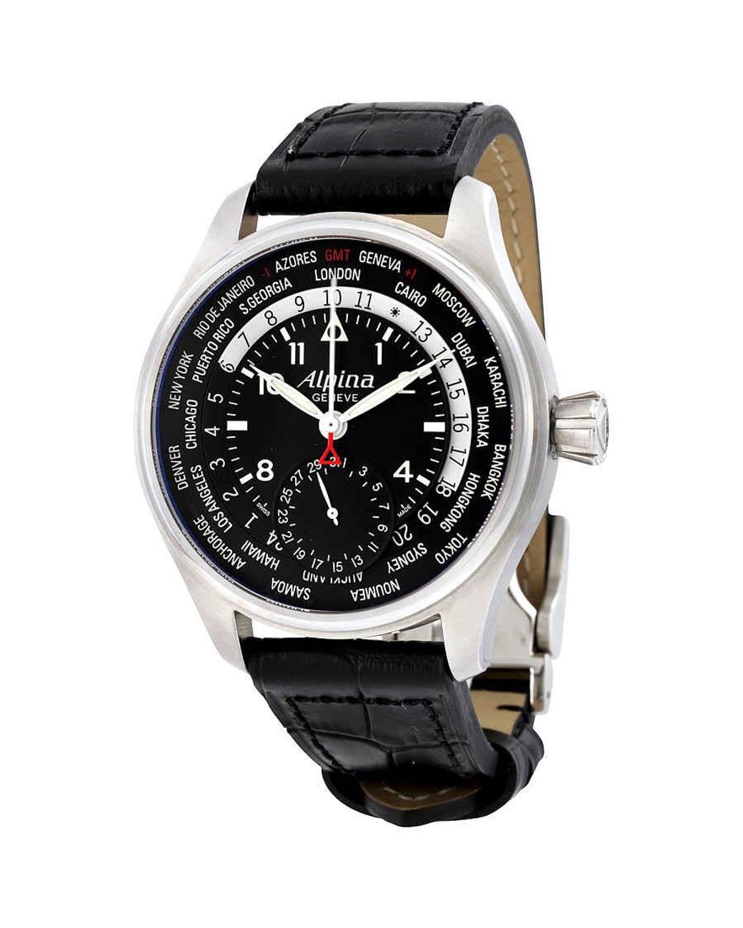 Alpina Startimer Pilot Manufacture Worldtimer Automatic Watch in Black ...