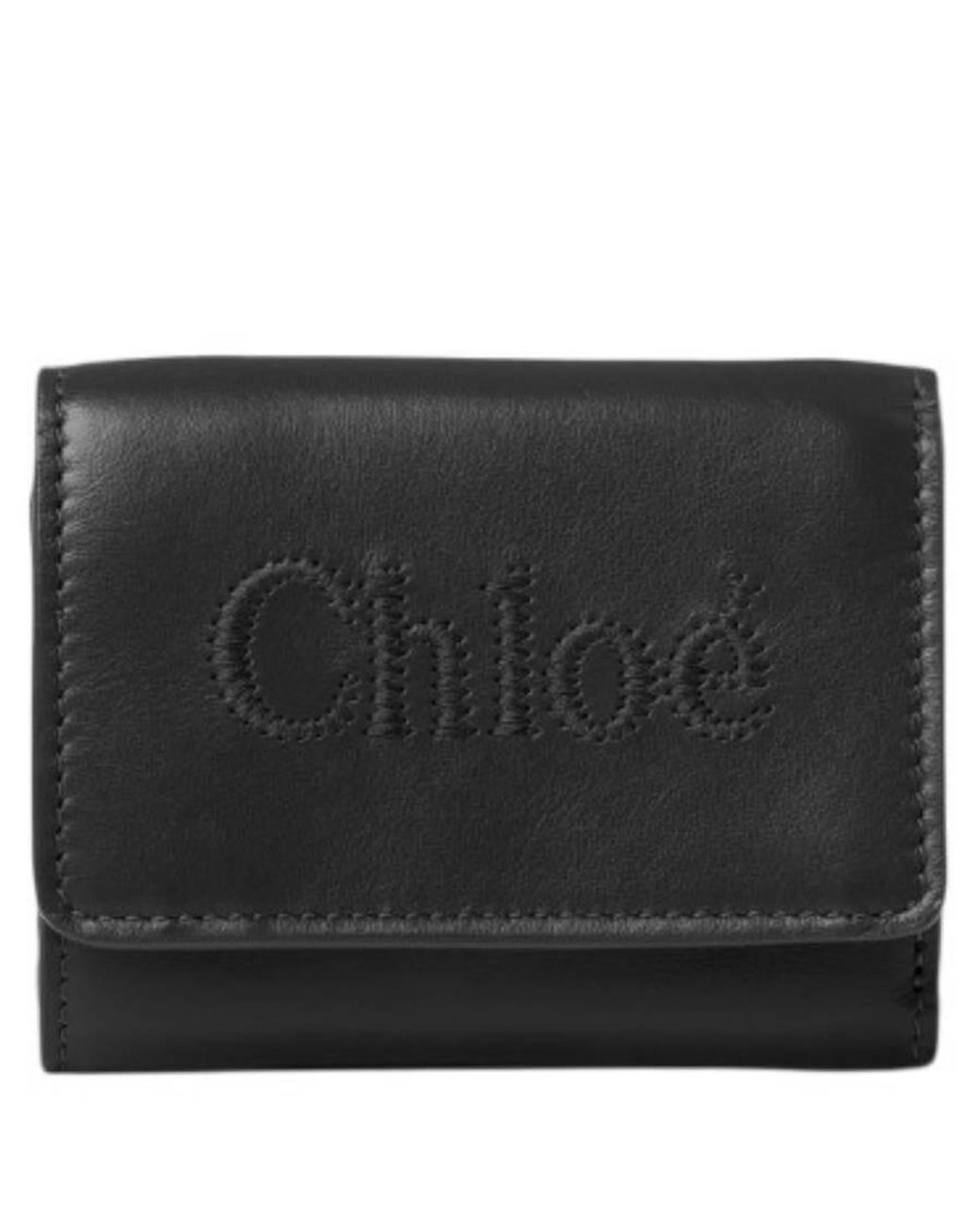 Chloé Small Tri-Fold Leather Wallet in Black | Lyst