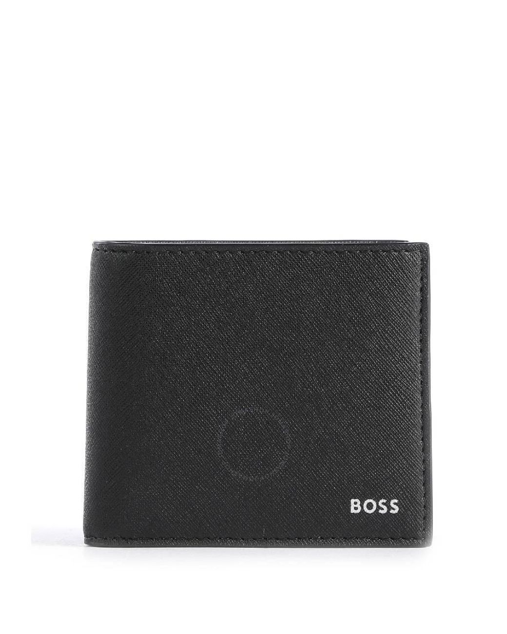BOSS Embossed Logo Bi-Fold Leather Wallet in Black for Men | Lyst