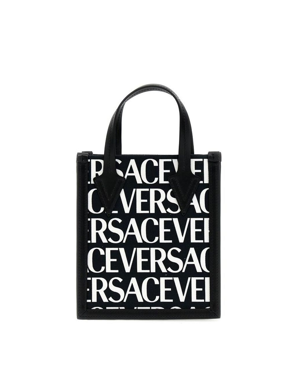 Versace Allover Logo Printed Crossbody Bag in Black | Lyst UK