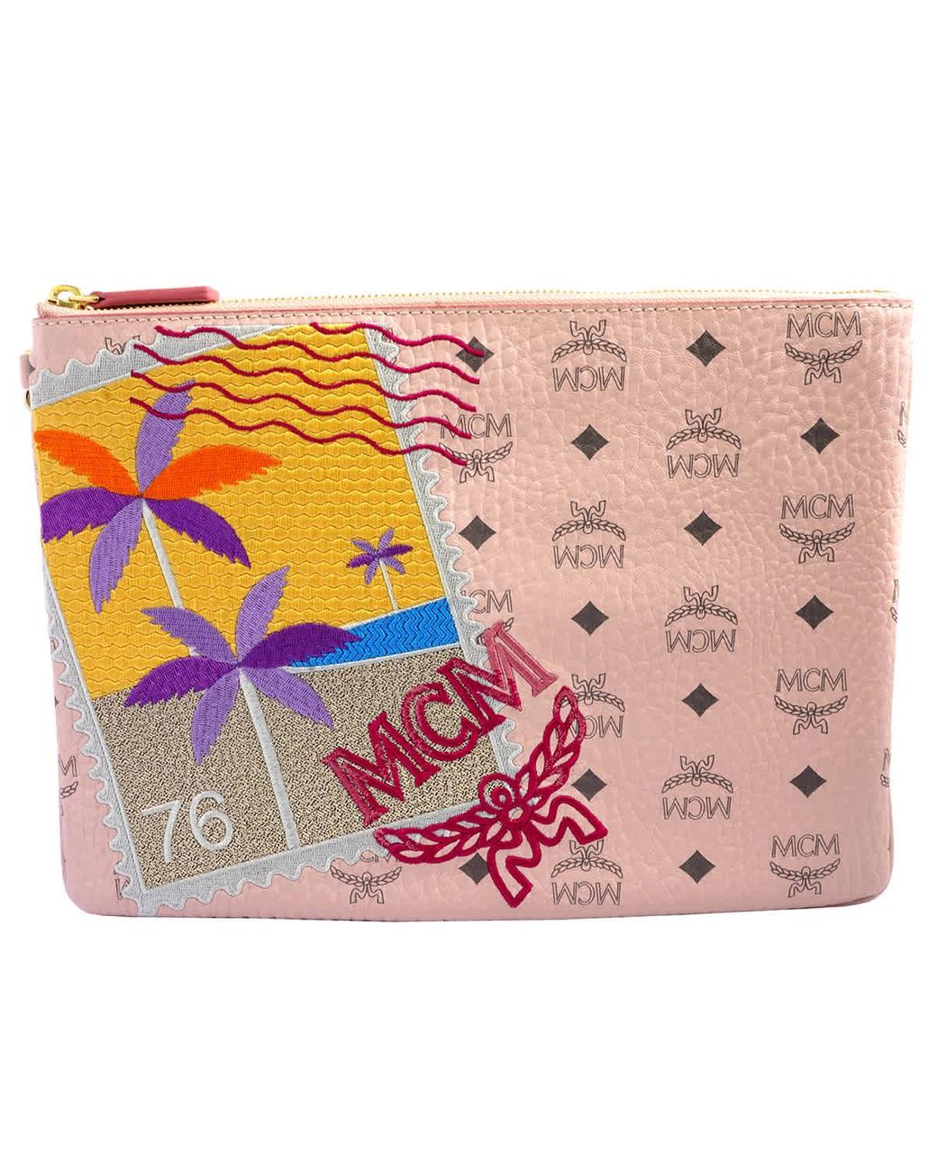 MCM Signature Logo Pouch in Pink | Lyst