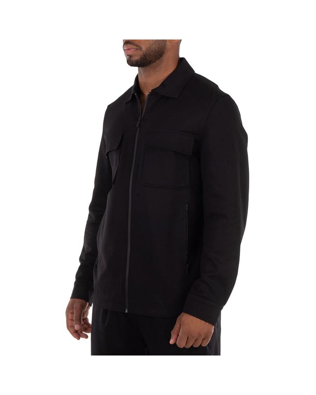 BOSS Long Sleeve Zip-Up Overshirt in Black for Men | Lyst