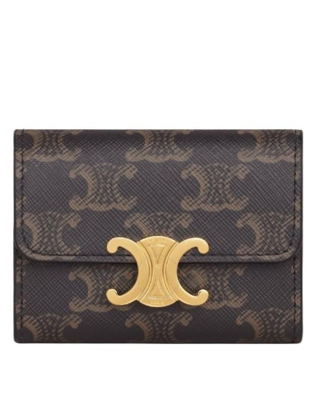 Celine Triomphe Canvas Compact Wallet in Metallic | Lyst