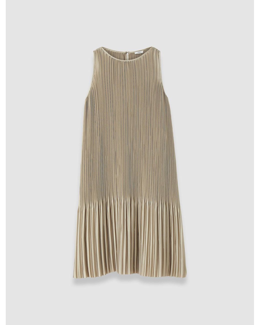 JOSEPH Rida Pleated Satin Dress in Natural | Lyst
