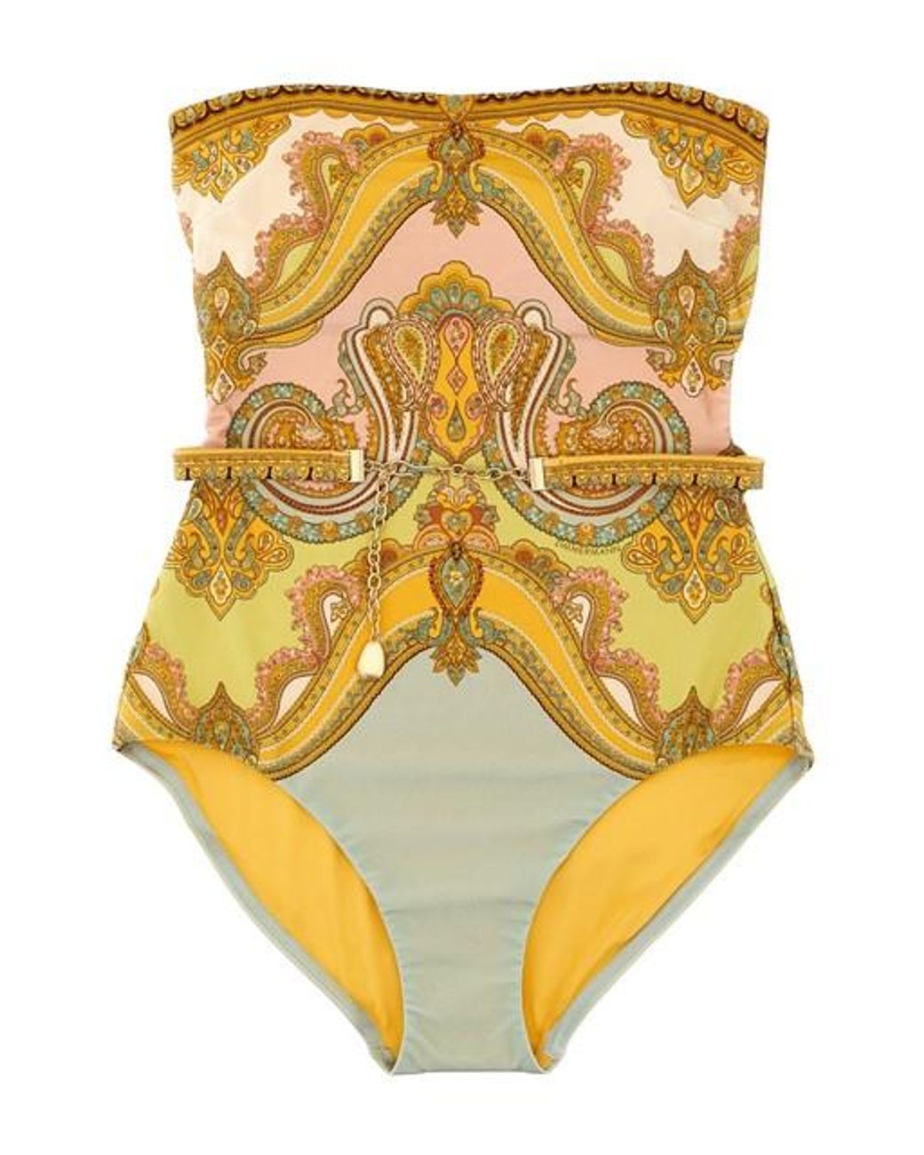 Zimmermann 'maxine Chain Trim Bandeau' One-piece Swimsuit in Yellow | Lyst